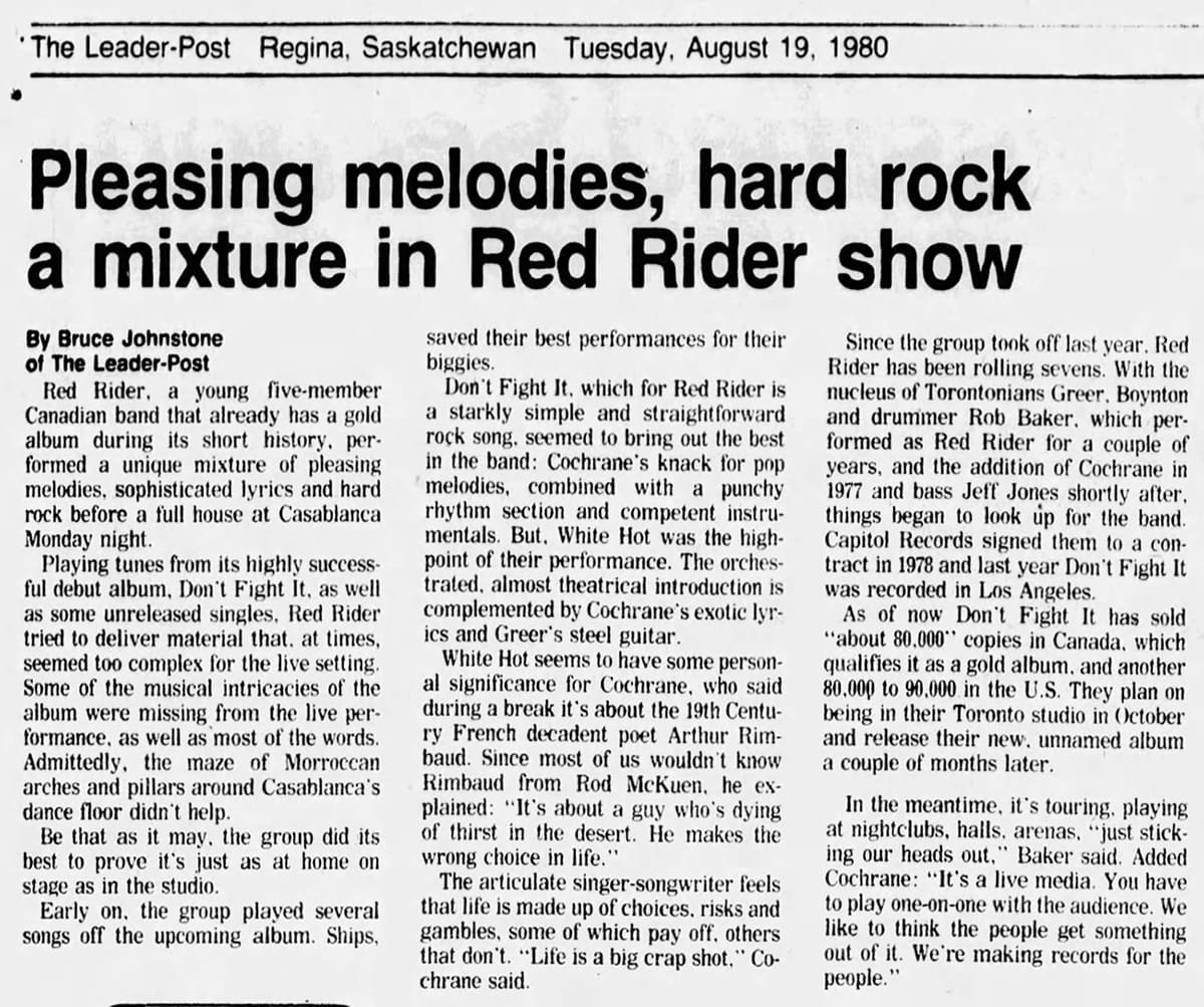 Pleasing Melodies - Red Rider Article | Jeff-Jones.com